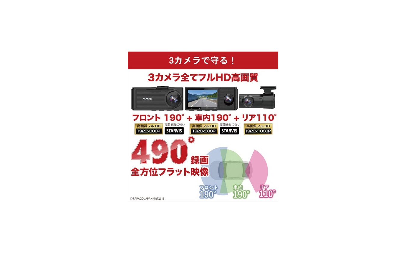 3カメラで490度同時撮影…ドラレコ「GoSafe 490G」の一般販売が開始 | レスポンス（Response.jp）